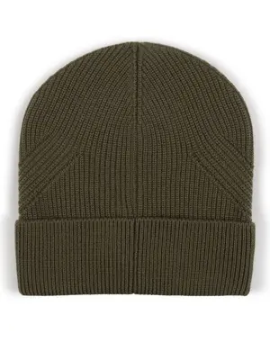Moncler Logo Patch Ribbed Beanie - Green
