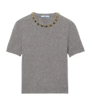 Prada Embellished Short Sleeve Jumper - Grey