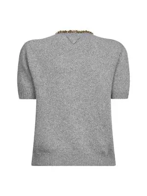 Prada Embellished Short Sleeve Jumper - Grey