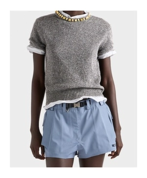 Prada Embellished Short Sleeve Jumper - Grey
