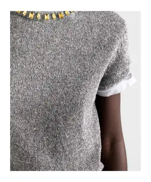 Prada Embellished Short Sleeve Jumper - Grey