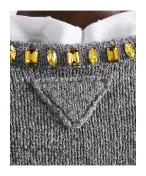 Prada Embellished Short Sleeve Jumper - Grey