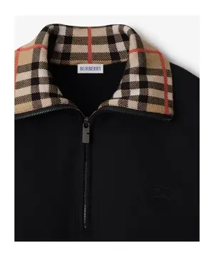 Burberry Checked Collar Half-zip Sweatshirt - Black