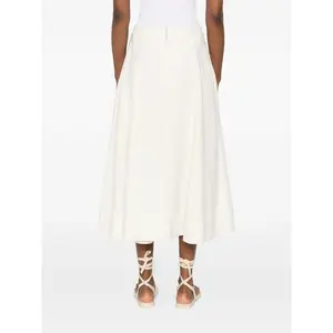 Brunello Cucinelli A-line Midi Skirt With Belt Loops And Pleats - White