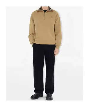 Burberry Check Collar Half-zip Sweatshirt - Flax