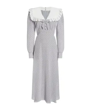 Alessandra Rich Ruffled Collar Midi Dress - Gray