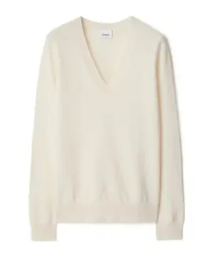 Burberry Logo Cashmere V-neck Sweater - Vanilla