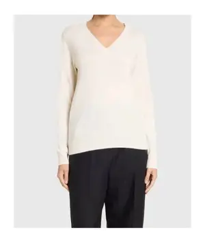 Burberry Logo Cashmere V-neck Sweater - Vanilla