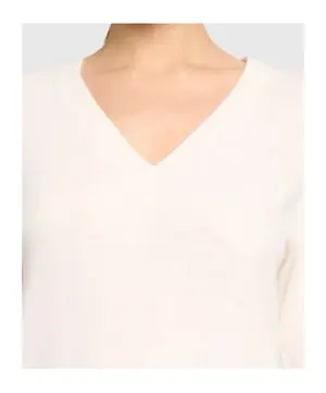 Burberry Logo Cashmere V-neck Sweater - Vanilla