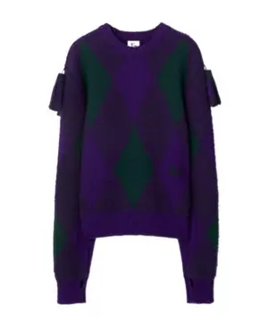 Burberry Diamond-pattern Crewneck Knitted Jumper With Tassel Shoulder Detail