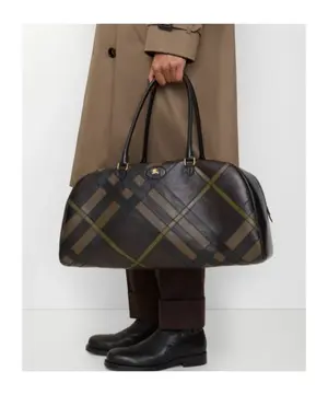 Burberry Logo Patch Checked Tote Bag