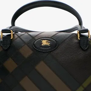 Burberry Logo Patch Checked Tote Bag