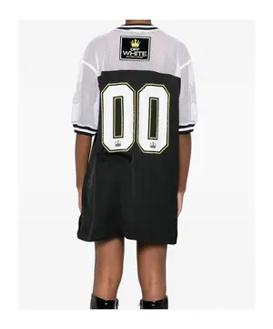 Off-White V-neck Short-sleeved Mesh Dress
