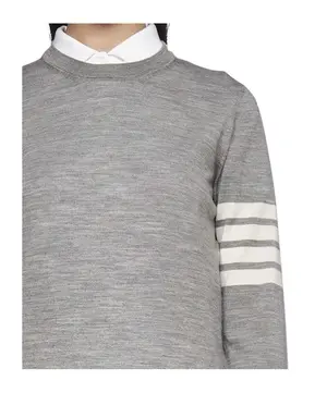 Thom Browne 4-bar Ribbed Crewneck Sweater - Light Gray