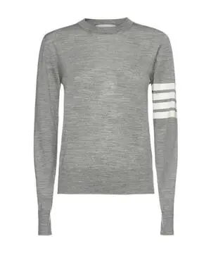 Thom Browne 4-bar Ribbed Crewneck Sweater - Light Grey