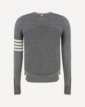 Thom Browne 4-bar Ribbed Crewneck Sweater - Light Grey