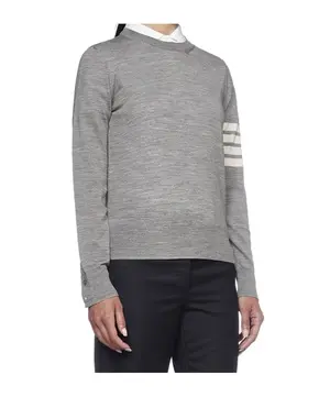 Thom Browne 4-bar Ribbed Crewneck Sweater - Light Grey