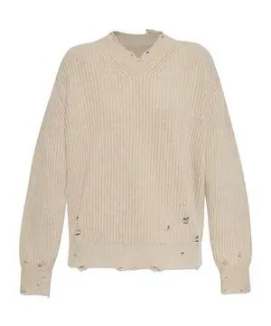 MAISON MARGIELA Distressed V-neck Jumper - Beige