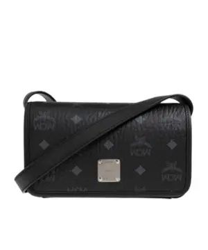 Mcm Monogram Embossed Flap Shoulder Bag - Black