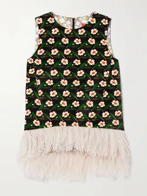 La DoubleJ Graphic Print Sleeveless Top With Feather Trim