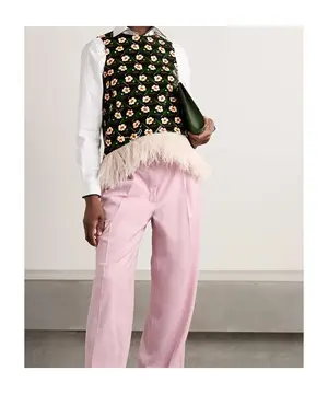 La DoubleJ Graphic Print Sleeveless Top With Feather Trim