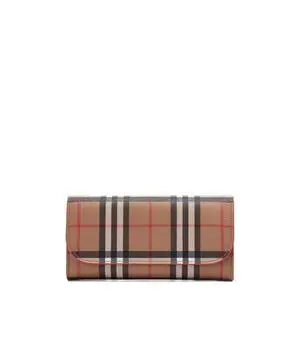Burberry Long Checkered Purse - Brown