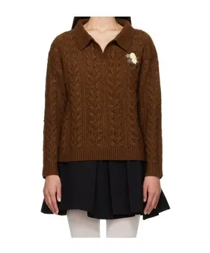SHUSHU/TONG Floral Appliqué Polo Jumper