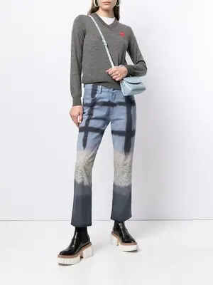 Play Comme Des Garcon Intarsia Knit Logo V-neck Jumper - Gray