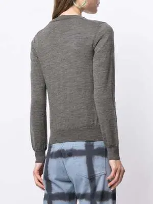Play Comme Des Garcon Intarsia Knit Logo V-neck Jumper - Gray