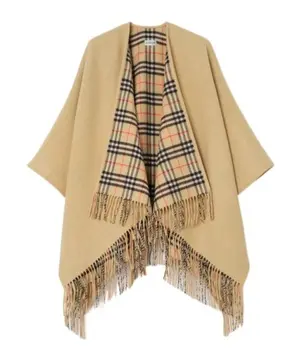 Burberry Check Fringe Cape - Sand Beige