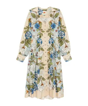 Farm Rio Printed Collared Long Sleeve Dress