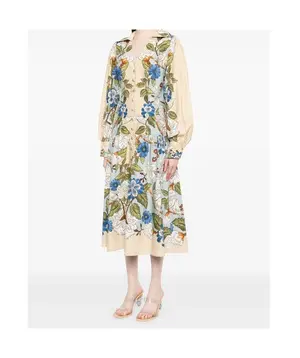 Farm Rio Printed Collared Long Sleeve Dress