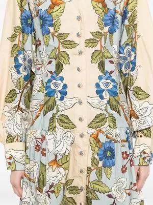 Farm Rio Printed Collared Long Sleeve Dress