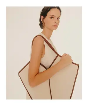 Hereu Calella Open Top Tote Bag - Beige/chestnut