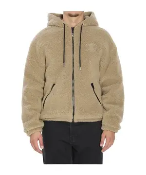 Celine Hooded Fleece Jacket With Triomphe Tassel - Beige/black