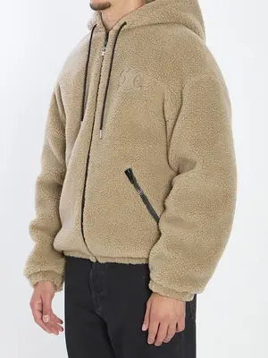 Celine Hooded Fleece Jacket With Triomphe Tassel - Beige/black