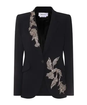 Alexander McQueen Single Breasted Embellished Blazer - Black