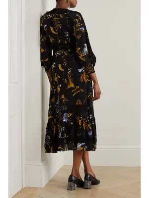 Erdem Lace-trimmed Floral Print Silk Crepe Dress