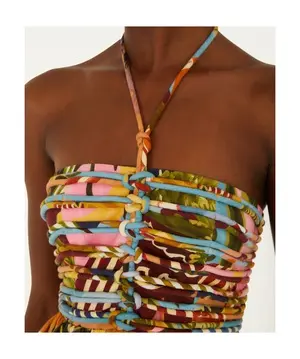 Farm Rio Tropical Print Tiered Midi Dress