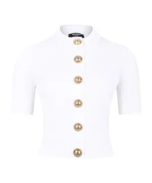 Balmain Balmain Ribbed Buttoned Short-Sleeve Top No