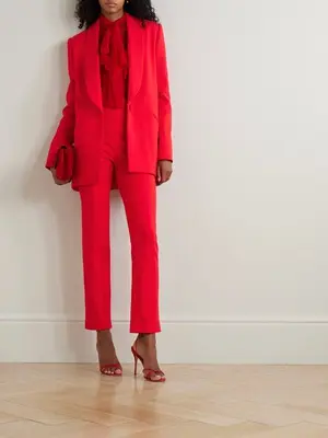 Carolina Herrera Wool Blend Slim Fit Shawl Collar Suit Jacket - Red