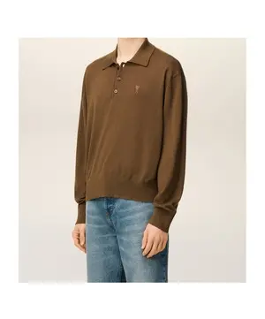 AMI Paris Logo Embroidered Long-sleeved Polo Shirt