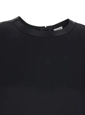TOTEME Boxy Satin Top With Round Neck And Long Sleeves - Black