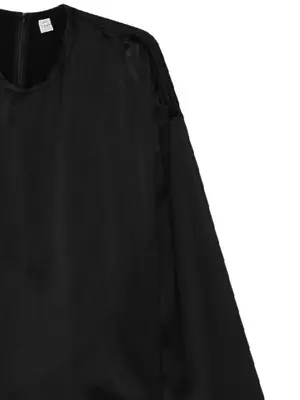 TOTEME Boxy Satin Top With Round Neck And Long Sleeves - Black
