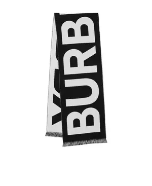 Burberry Logo Printed Fringed Scarf - Black