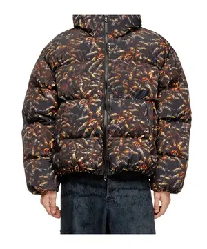 DIESEL® W-spider" Hooded Puffer Jacket - Black/brown