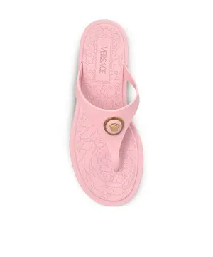 Versace Alia Thong Strap Flat Sandals With Medusa Hardware - Pink