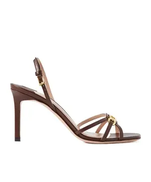 TOM FORD 85mm Mid Heel Sandals With Gold T Logo Detail - Tan