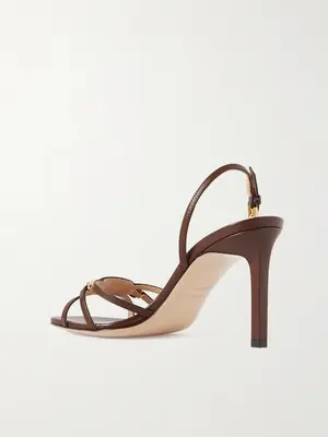 TOM FORD 85mm Mid Heel Sandals With Gold T Logo Detail - Tan