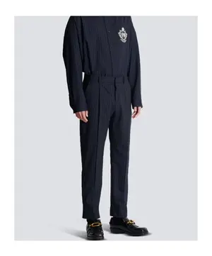 Balmain Striped Straight-leg Tailored Trousers - Black